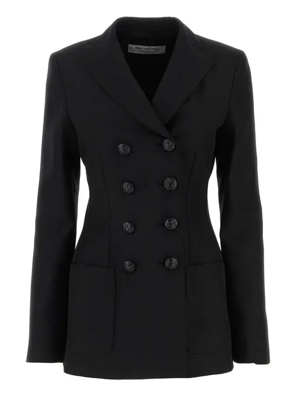 Philosophy Di Lorenzo Serafini Double-breasted Textured Grain Blazer - Black
