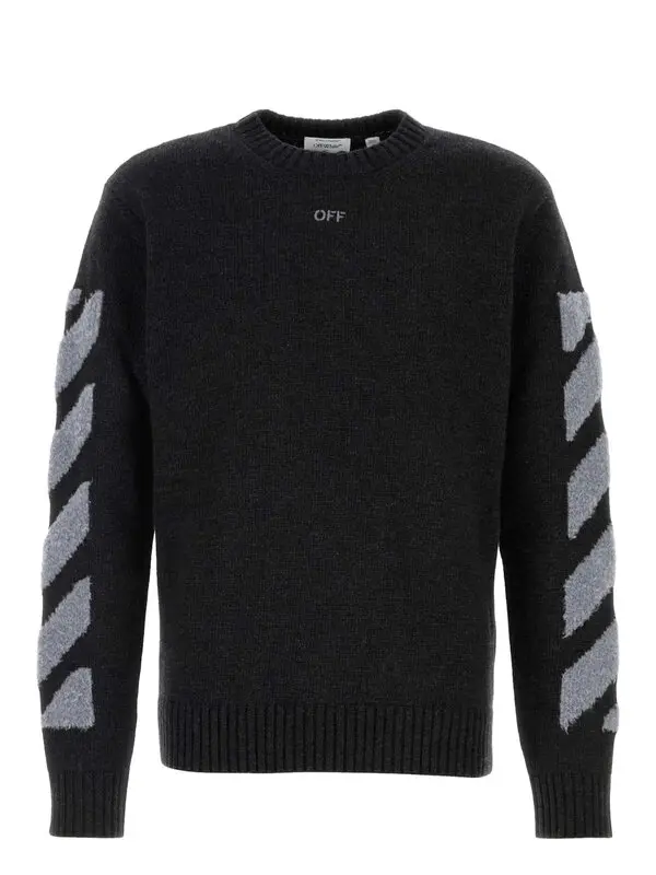 Off-White Wool Blend Sweater With Diagonal Stripes - Black