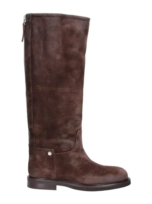 POEVE Knee-high Suede Boots With Side Zip - Brown
