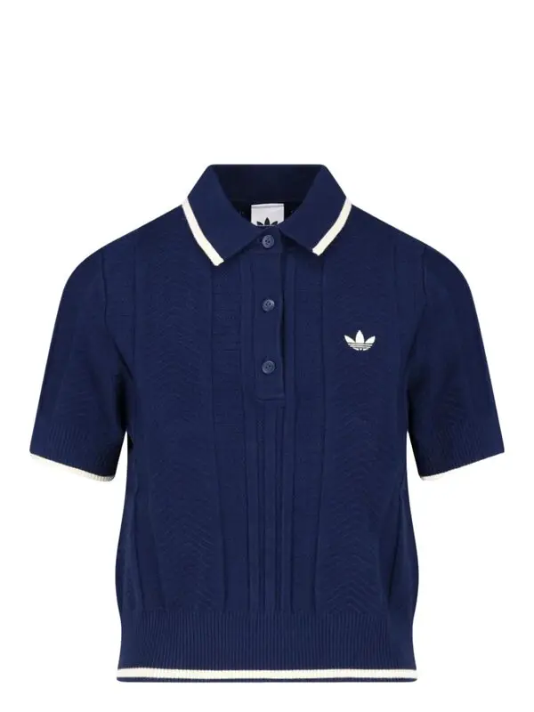 Adidas Textured Knit Polo Shirt With Contrast Trim - Blue