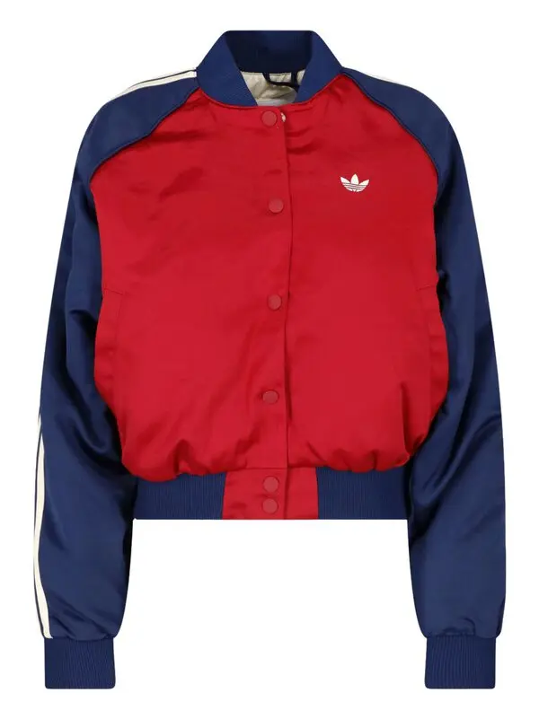 Adidas Cropped Bomber Jacket With Striped Accents - Red
