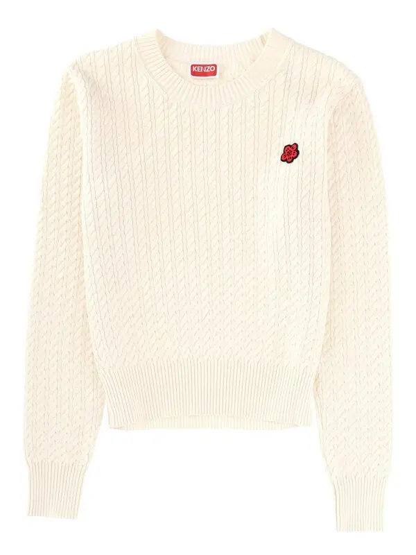 Kenzo Cable-knit Crewneck Sweater With Embroidered Detail - Powder