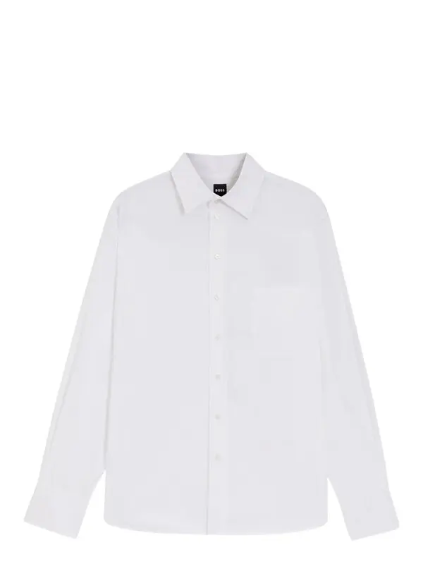BOSS BLACK Long Sleeve Button-up Shirt With Chest Pocket And Embroidered Logo - White