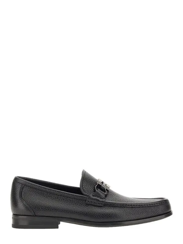 FERRAGAMO Ornament Gancini Hook Leather Moccasins - Black