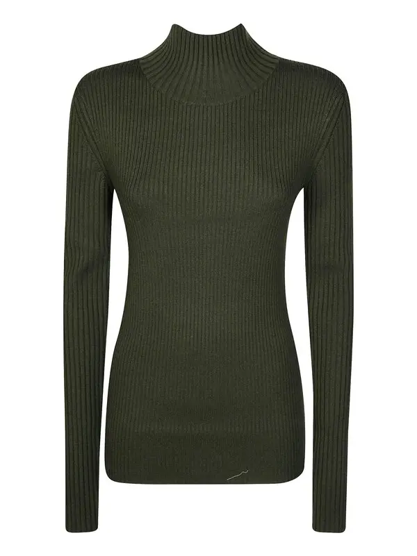 Victoria Beckham High Neck Ribbed Wool-blend Jumper - Verde