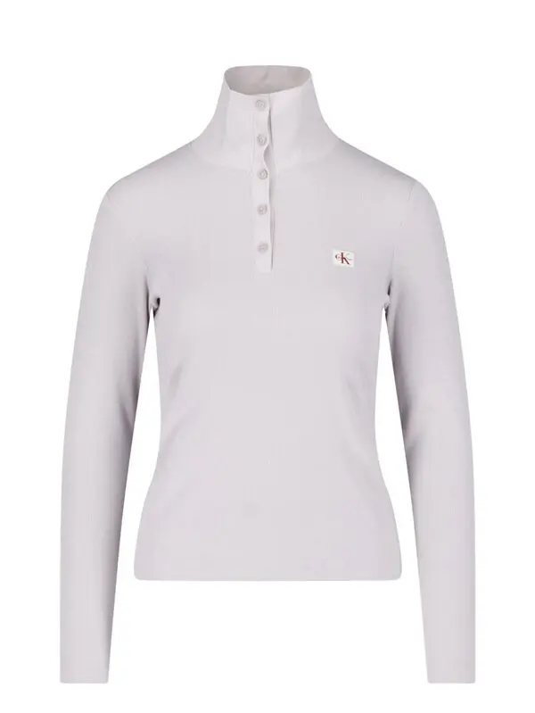 Calvin Klein Ribbed Mock Neck Henley Top - Grey