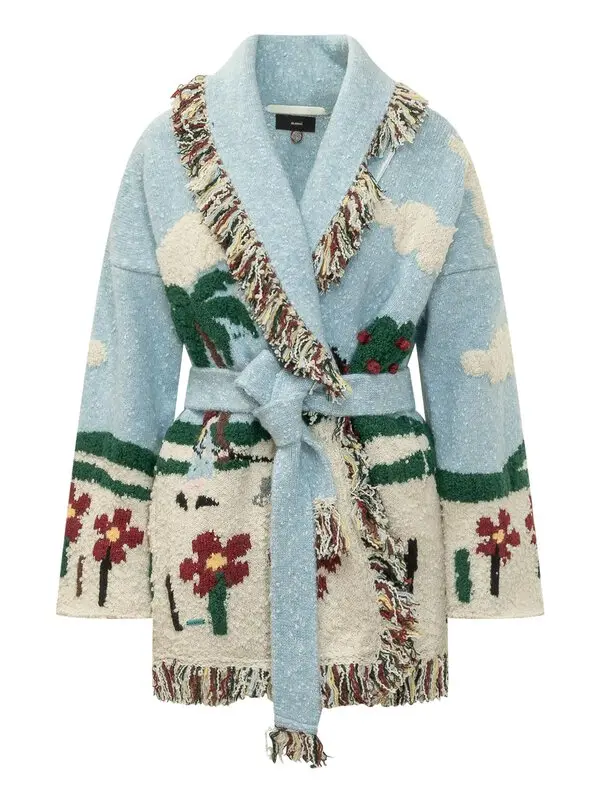 Alanui Casa" Cardigan With Belt And Fringe - Light Blue