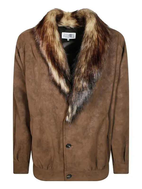 MAISON MARGIELA Sport Jacket With Fur Collar - Marrone
