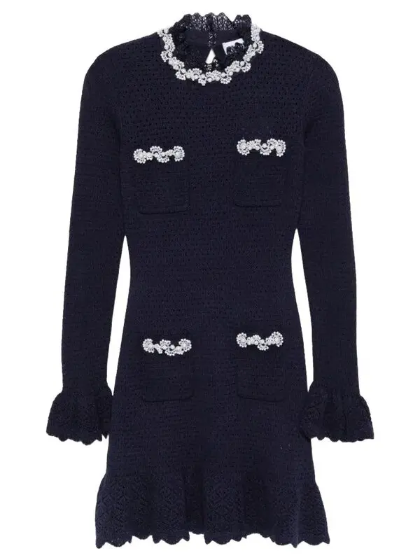 SELF-PORTRAIT Embellished Trim Mini Dress With Pockets - Blu