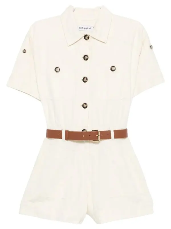 SELF-PORTRAIT Button-front Down Dress With Removable Belt - Bianco