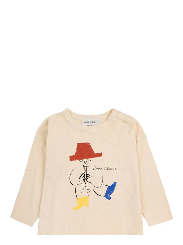 BOBO CHOSES Mini Magic Flute Player Long Sleeve T-shirt - White