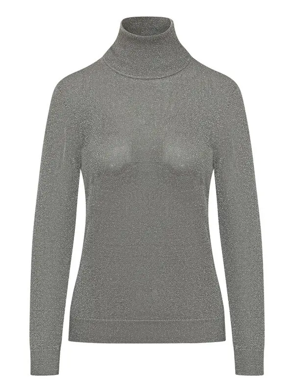 Ralph Lauren Metallic Knit Turtleneck Pullover - Black/silver Metallic