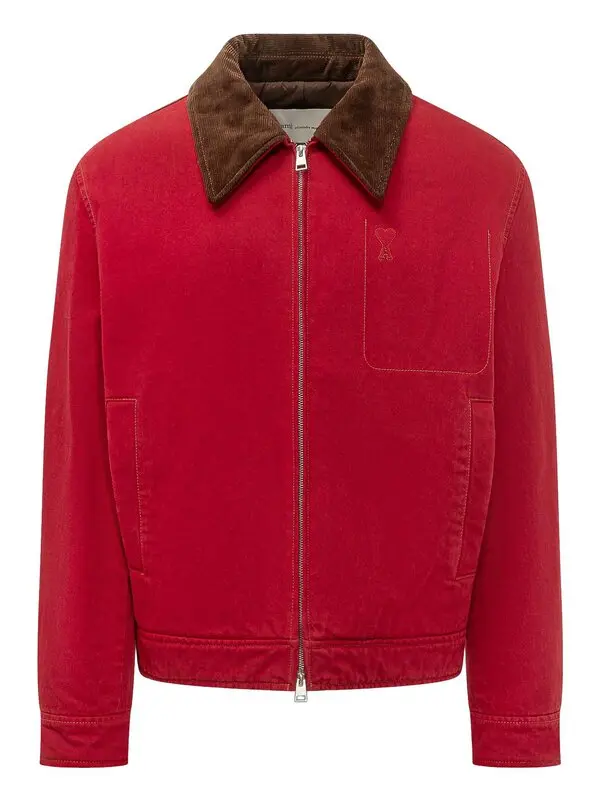 AMI Paris Red Zipped Coeur Jacket - Rouge Rubis
