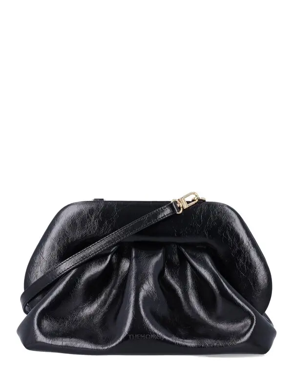 THE MOIRÈ Ruched Clutch Bag With Shoulder Strap - Nero