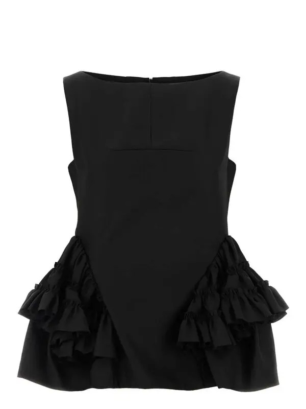 Dries Van Noten Wool Blend Casey Top With Ruffle Detail - Black