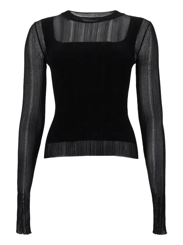 Sportmax Fitted Sheer Ribbed Long Sleeve Top - Black