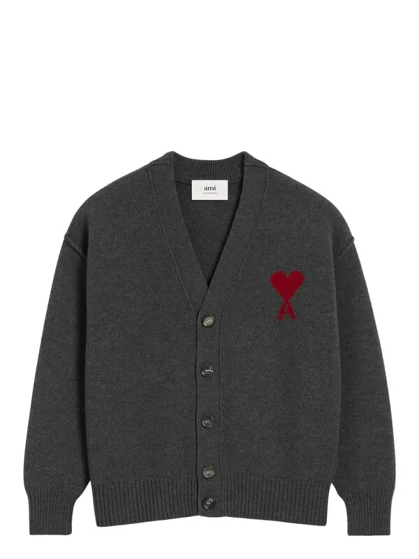 AMI Paris V-neck Cardigan - Grey