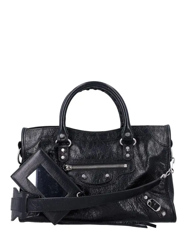 Balenciaga Mini Le City Handbag In Black Arena Lambskin - Nero