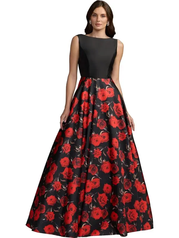 Mac Duggal Petite Floral Open Back Ball Gown - Red Rose