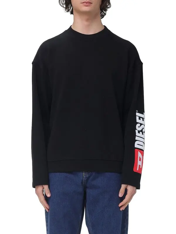 DIESEL® Long-sleeved Cotton T-shirt With Contrast Logo - Black