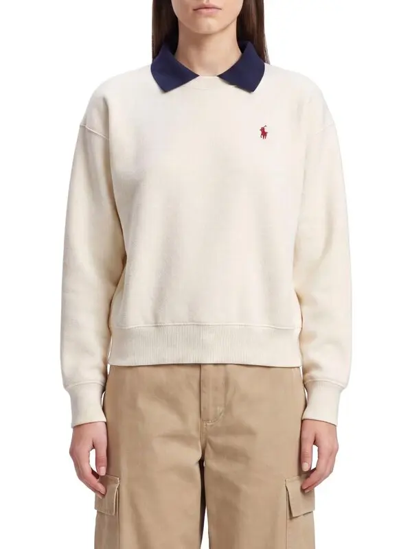 Polo Ralph Lauren Long-sleeved Cotton Blend Polo Shirt With Pony Logo - White