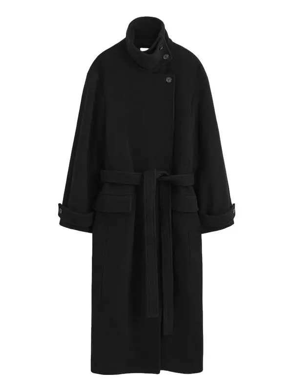 Cos Belted Wool-blend Mock-neck Coat - Black