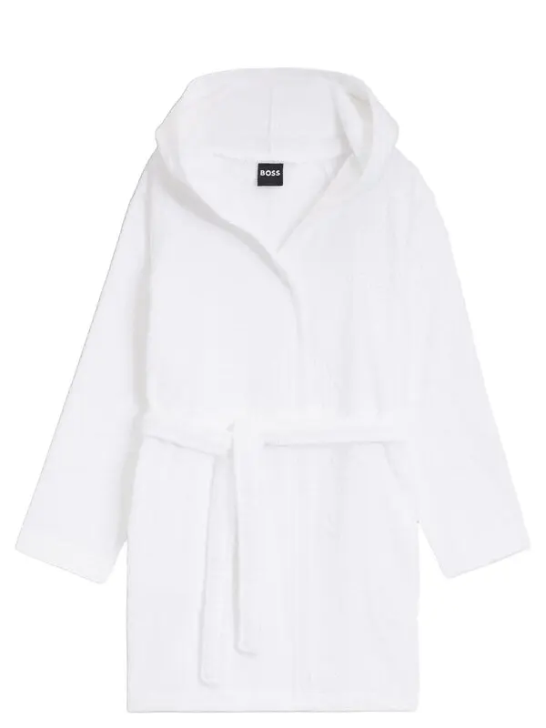BOSS Cotton Dressing Gown With Embroidered Logo - White
