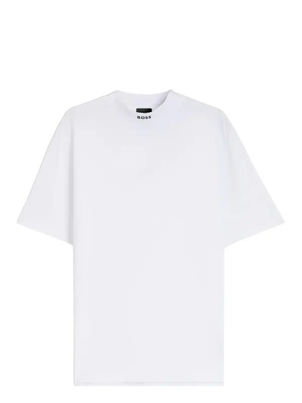 BOSS Relaxed-fit Mock-neck T-shirt In Stretch Cotton - White