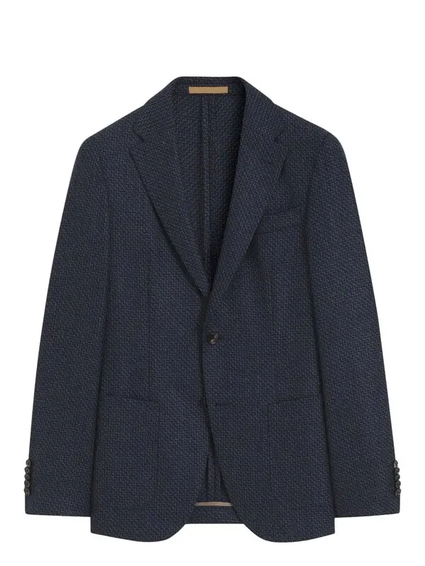 BOSS Slim-fit Jacket In Patterned Virgin Wool - Dark Blue