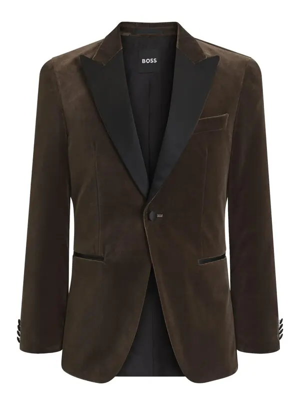 BOSS Slim-fit Tuxedo Jacket In Cotton Velvet - Light Brown
