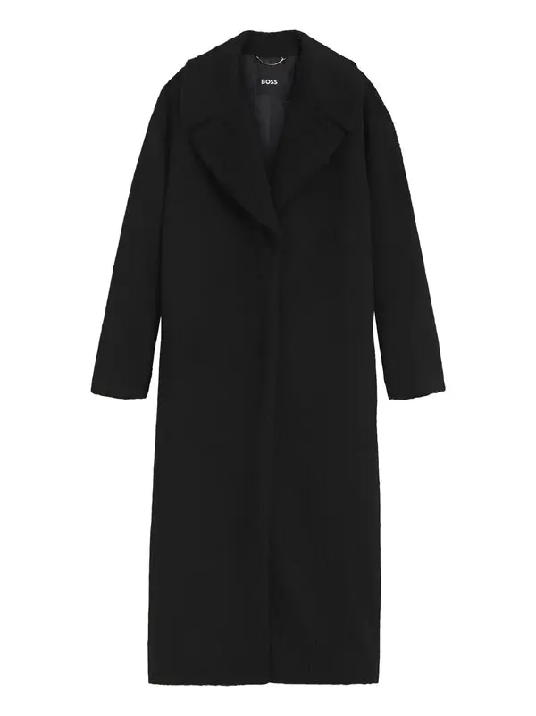 BOSS Cocoon Coat In Textured Wool Blend - Black