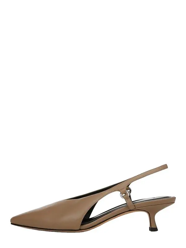 Vince Sabrina Leather Slingback Kitten Heel With Metal Ring Detailing - Sand Shell