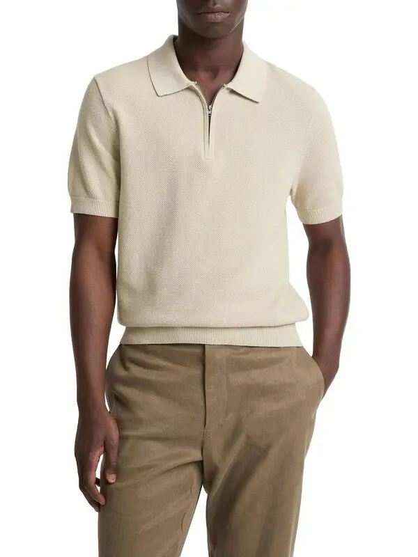 Vince Cotton-cashmere Piqué Zip Polo Sweater - Parchment