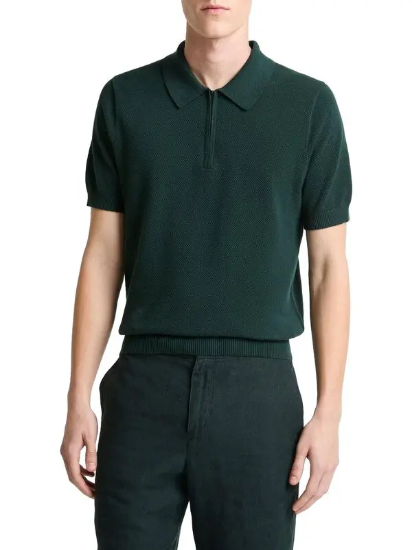 Vince Cotton-cashmere Piqué Zip Polo Sweater - Seaweed