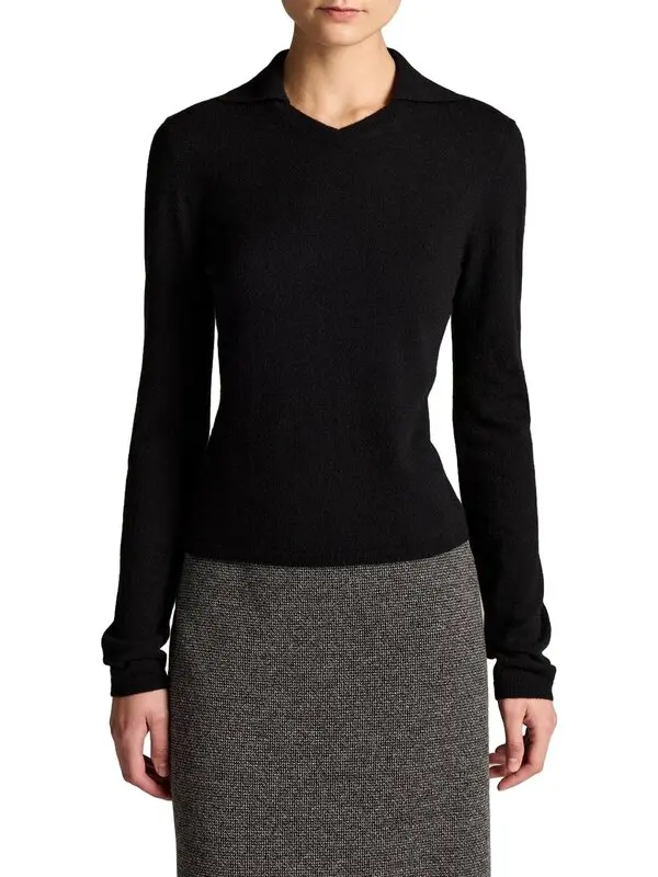 Vince Merino Wool & Cashmere-blend High V-neck Polo Sweater - Black