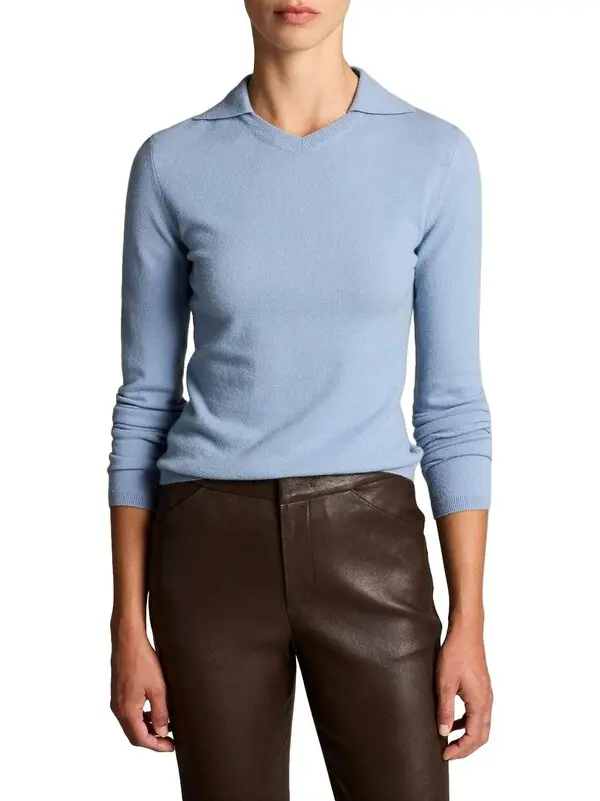 Vince Merino Wool & Cashmere-blend High V-neck Polo Sweater - Delphite