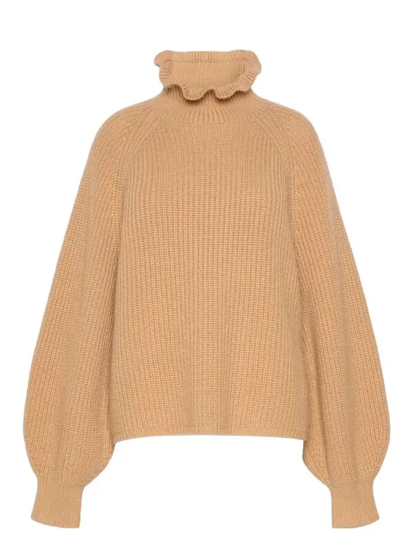 Max Mara Relaxed-cut Wool And Cashmere Sweater With Ruffled High Neck - Camel