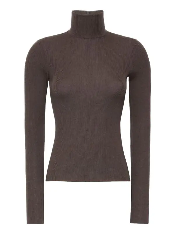 Max Mara Ribbed Wool Yarn Turtleneck Sweater - Mud