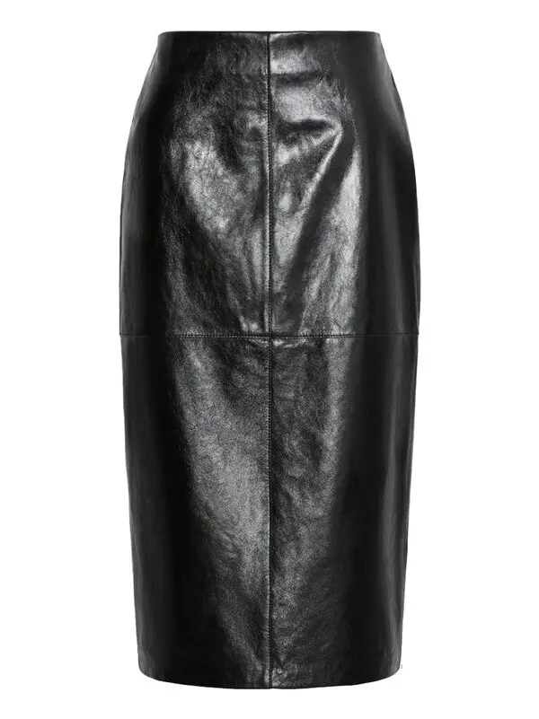 Max Mara Nappa Leather Midi Skirt - Black