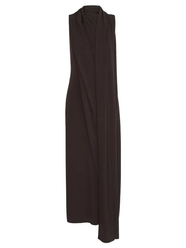 Max Mara Long Sleeveless Jersey Dress With Shawl Neck - Chocolate