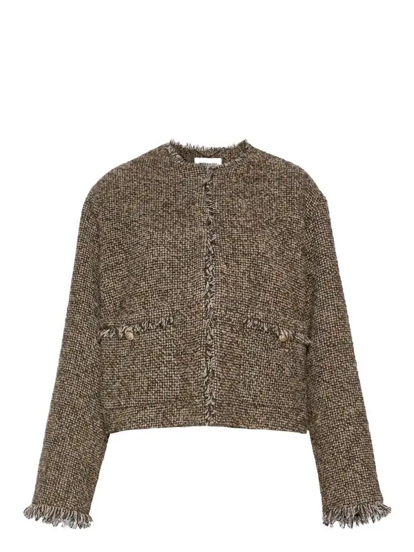 Max Mara Wool Blend Bouclé Cropped Jacket - Brown
