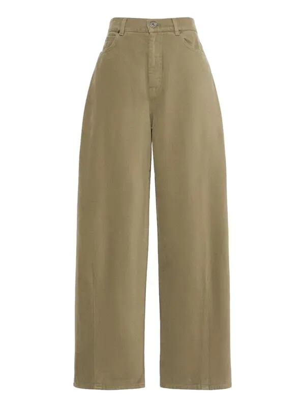 Max Mara Cotton Drill Wide-leg Trousers - Kaki
