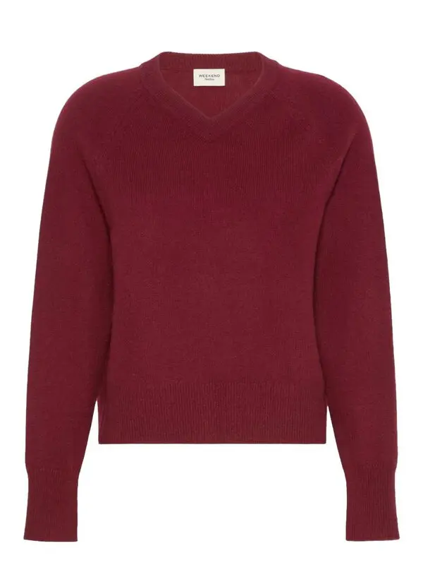 Max Mara Cashmere V-neck Jumper With Raglan Sleeves - Bordeaux