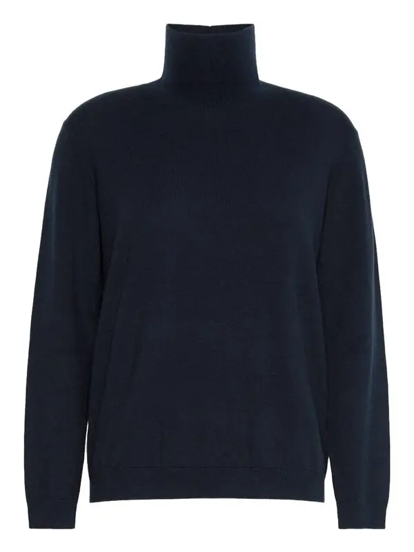 Max Mara Wool And Silk Knit Turtleneck Sweater - Navy