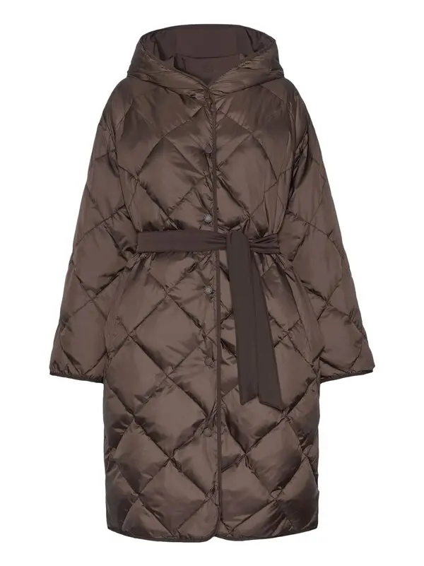 Max Mara Reversible Hooded Down Jacket With Quilted Diamond Motif - Brown