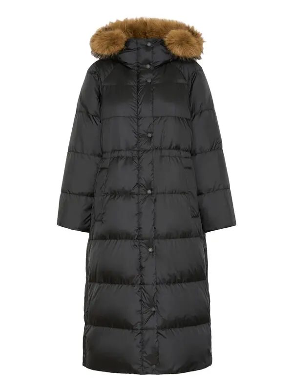 Max Mara Long Reversible Down Jacket In Water-repellent Fabric - Black