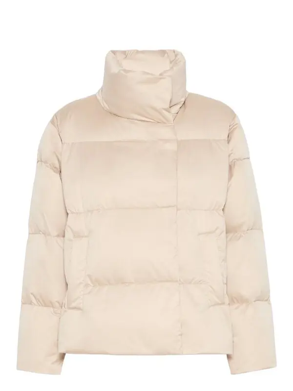 Max Mara Short Down Jacket In Technical Satin With Stand Collar - Sand