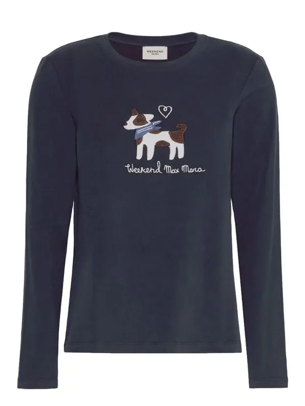 Max Mara Long-sleeved Cotton Jersey T-shirt With Graphic Motif - Navy