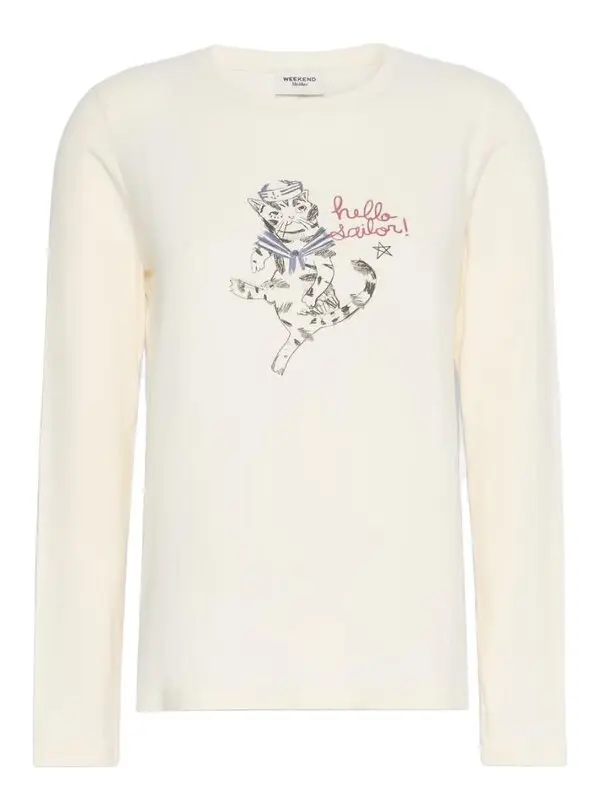 Max Mara Regular Fit Graphic Print Long Sleeve T-shirt - Ivory