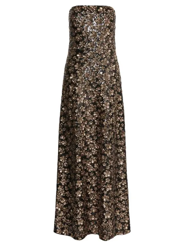 Max Mara Embroidered And Sequinned Tulle Maxi Dress - Bronze